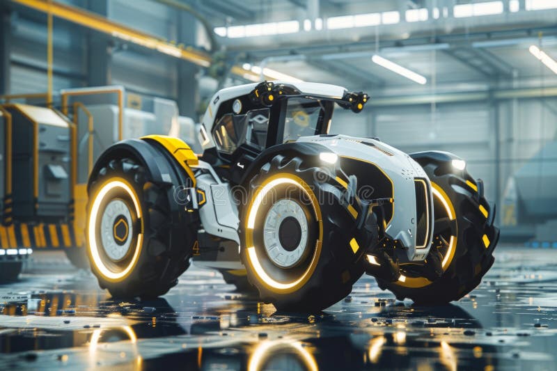 Futuristic Concept of an Electric Tractor in an Industrial Warehouse ...