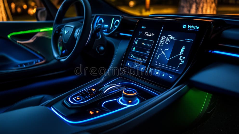 High Tech Electric Vehicle Interior Featuring Modern Dashboard with ...