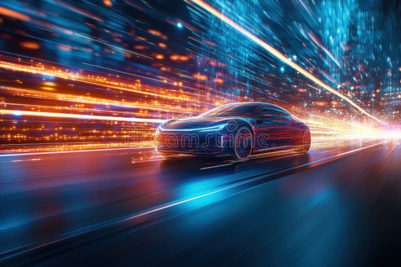 HighTech Electric Vehicle in Motion Stock Illustration - Illustration ...