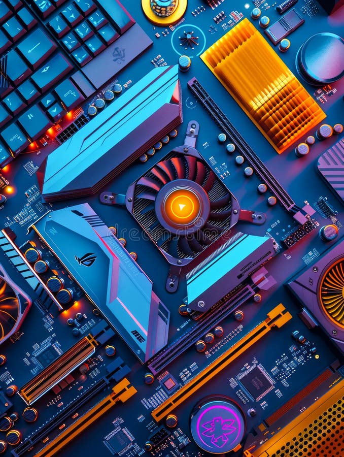 High Tech Electronic Circuit Board with Colorful Components, Close Up ...