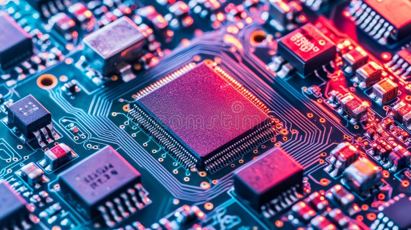 High-tech Electronic Circuit Board with Microchip Highlighting ...