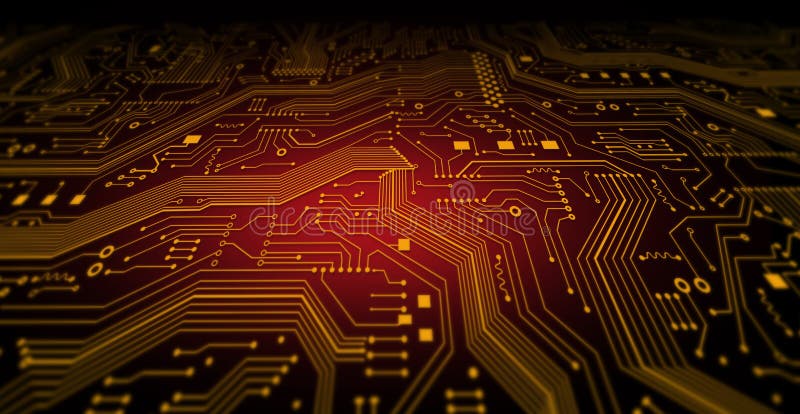 High Tech Electronic Circuit Board with Red Lines, Closeup ...