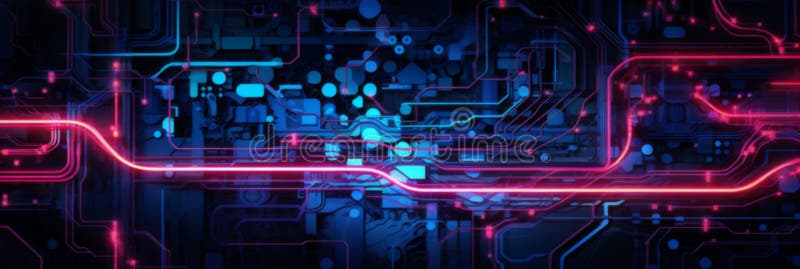 High-Tech Electronic Circuit Design in Neon Colors. Technology ...