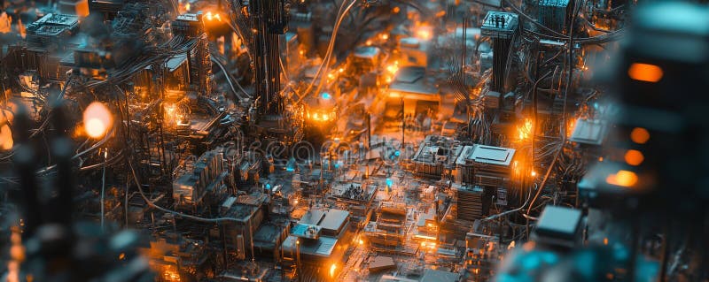 High-tech Electronic Scrapyard Illuminated by Glowing Components at ...