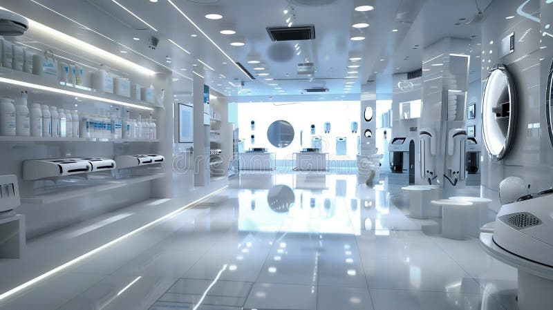 High-Tech Electronic Store with Futuristic Neon Lighting. Generative Ai ...