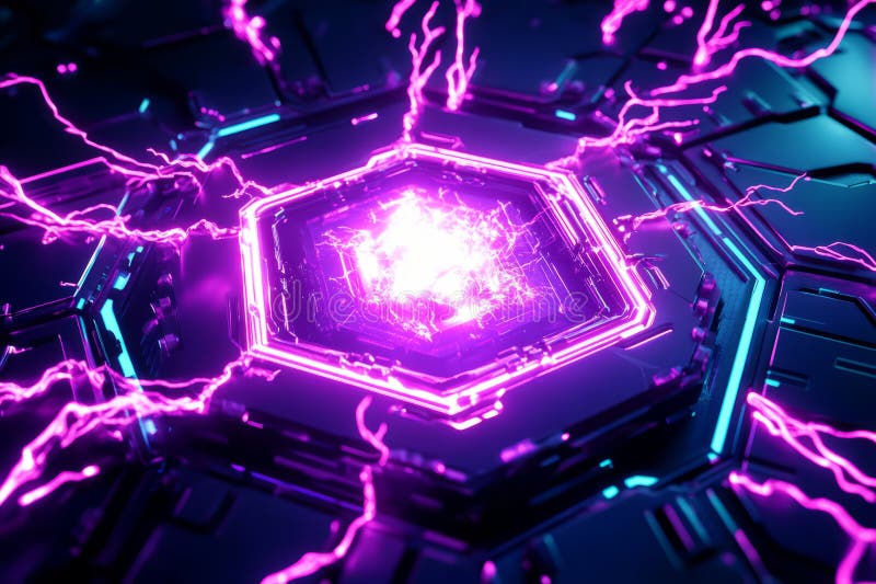 A High-tech Energy Core Surrounded by Floating Hexagonal Plates ...