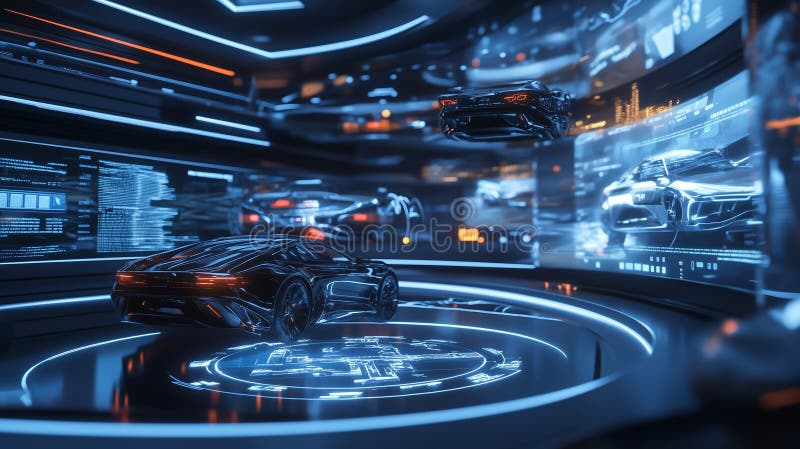 Futuristic Car Showcase in a High-tech Environment with Digital ...
