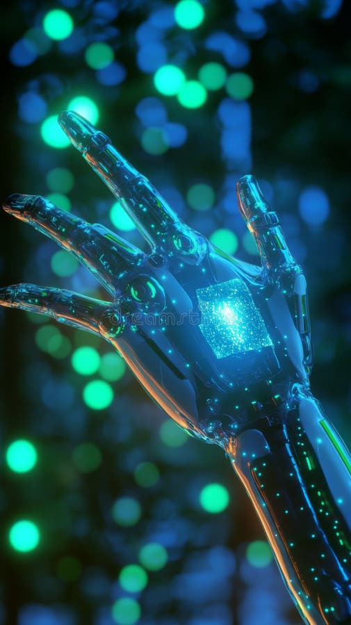 A High-tech Environment Features a Futuristic Robot Hand that Interacts ...