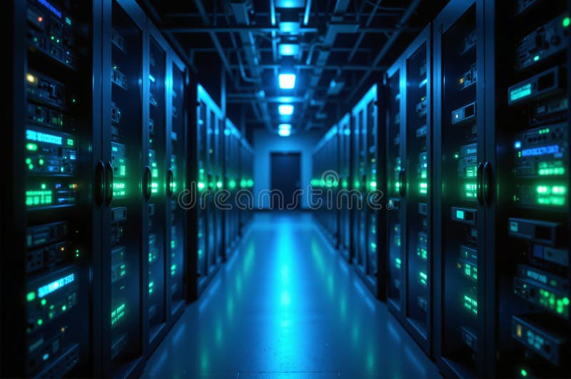 A High-tech Environment Filled with Glowing Servers, Neatly Managed ...