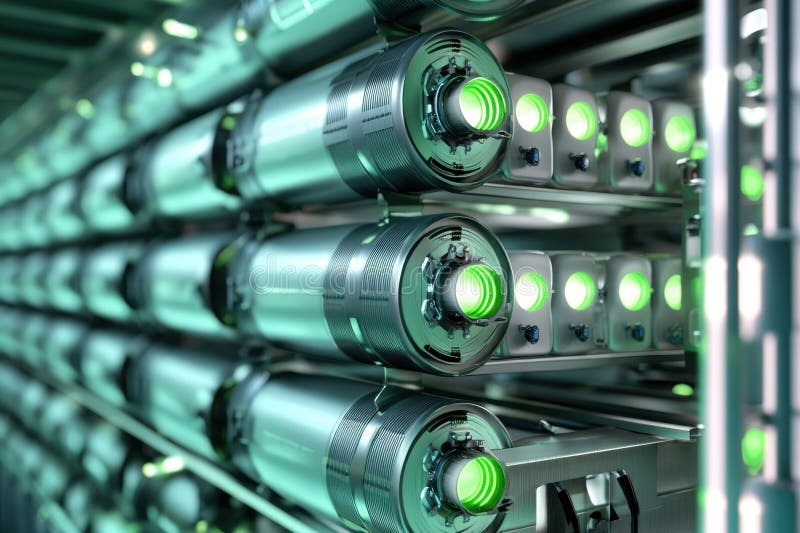 High-tech Equipment Displaying Illuminated Green Lights in a Modern ...