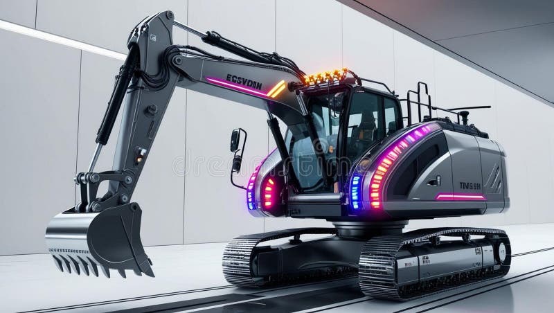 High-tech Excavator with Artificial Intelligence Stock Illustration ...