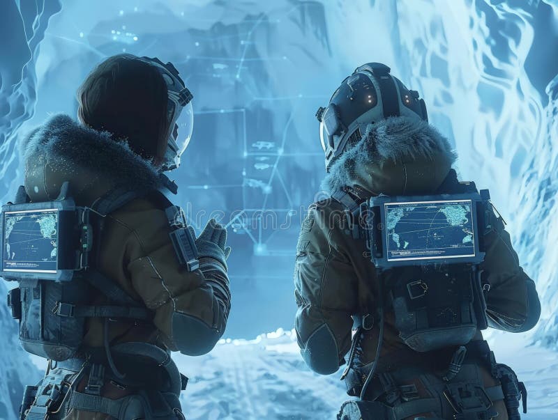 A High Tech Exploration Team at the North Pole Stock Illustration ...