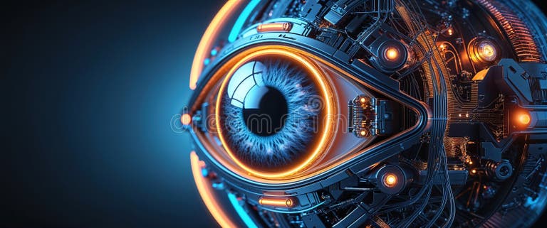 A High-tech Eye Showcases Intricate Designs with Glowing Circuits ...