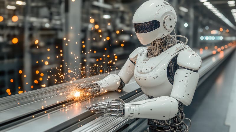 Robot AI Working Efficiently in a Modern Factory Stock Image - Image of ...