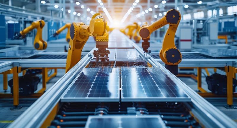 High-tech Factory Production Line with Robotic Arms Assembling Solar ... High-tech Factory Production Line with Robotic Arms Assembling Solar ...