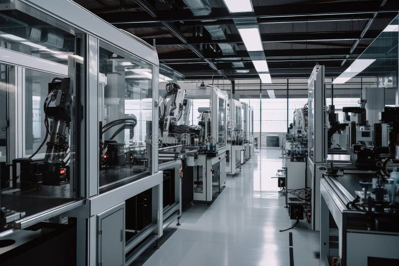 High-tech Factory, with Robotic Arms Assembling Intricate Devices and ...
