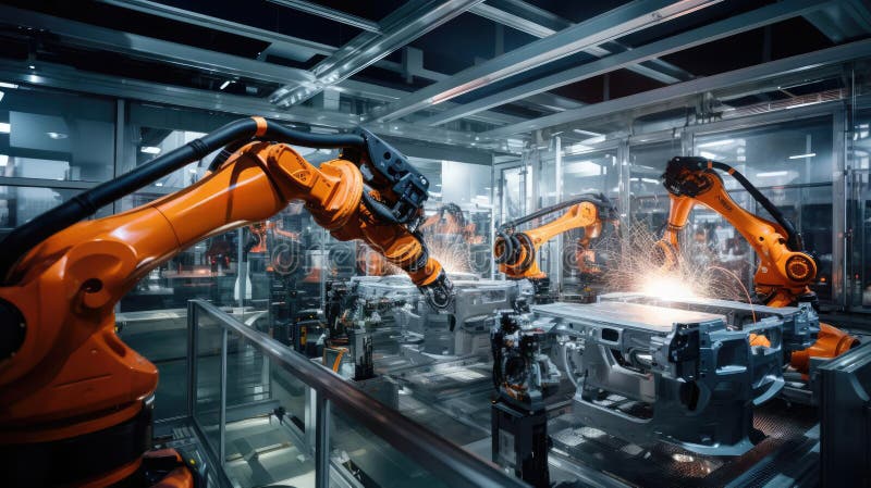 High-tech Factory with Robots Stock Photo - Image of industry ...