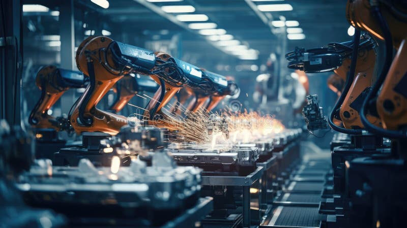 High-tech Factory with Robots Stock Photo - Image of production ...