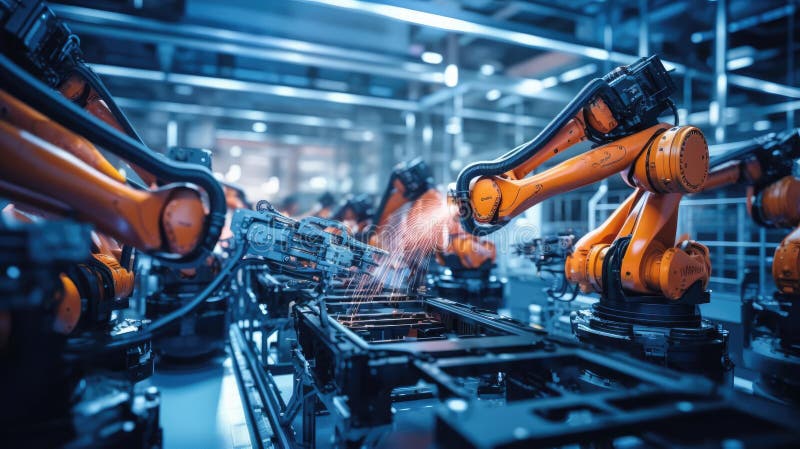 High-tech Factory with Robots Stock Image - Image of factory, modern ...