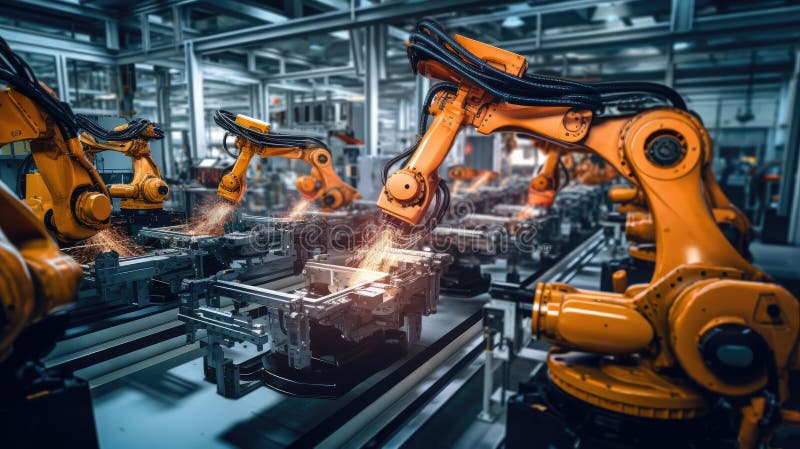High-tech Factory with Robots Stock Image - Image of technology ...