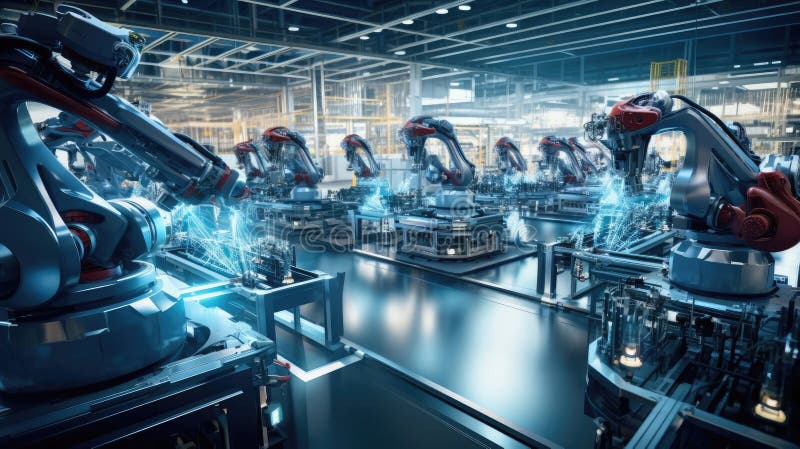 High-tech Factory with Robots Stock Illustration - Illustration of ...