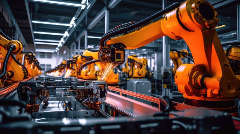 High-tech Factory with Robots Stock Image - Image of production ...