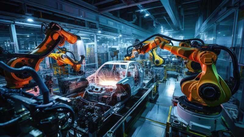 High-tech Factory with Robots Stock Photo - Image of production ...