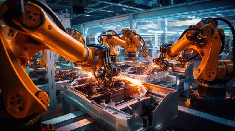 High-tech Factory with Robots Stock Image - Image of machine ...
