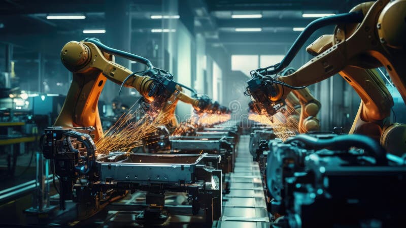 High-tech Factory with Robots Stock Illustration - Illustration of ...