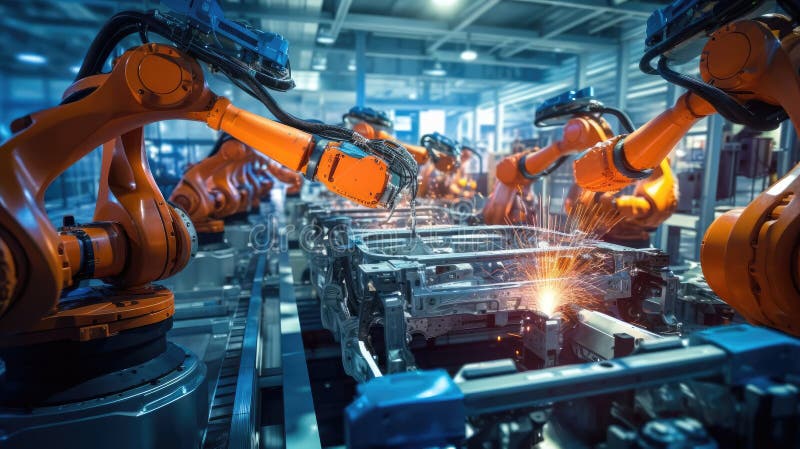 High-tech Factory with Robots Stock Illustration - Illustration of ...