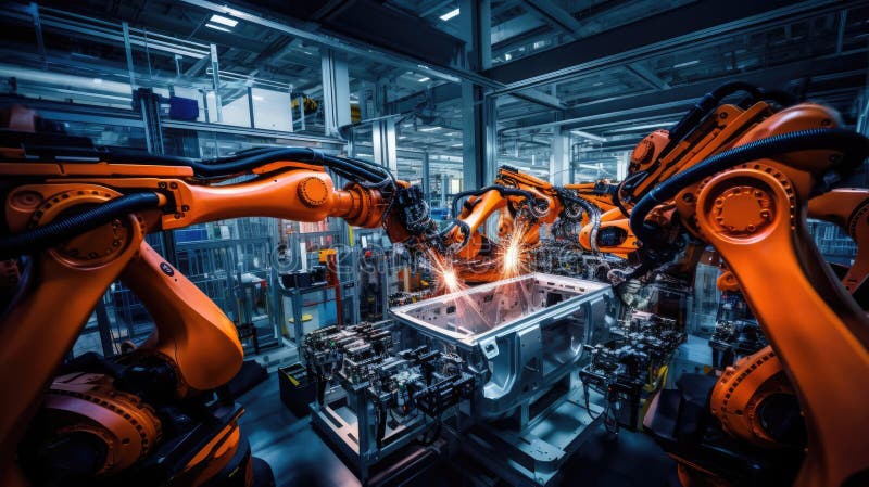 High-tech Factory with Robots Stock Illustration - Illustration of ...