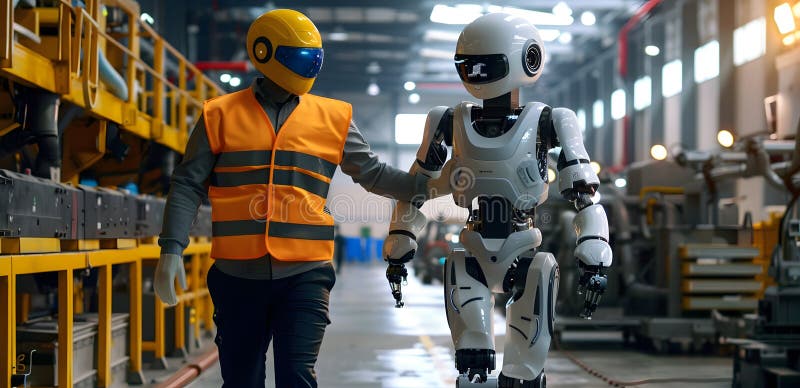 Human and Robot Collaboration in Factory Stock Illustration ...