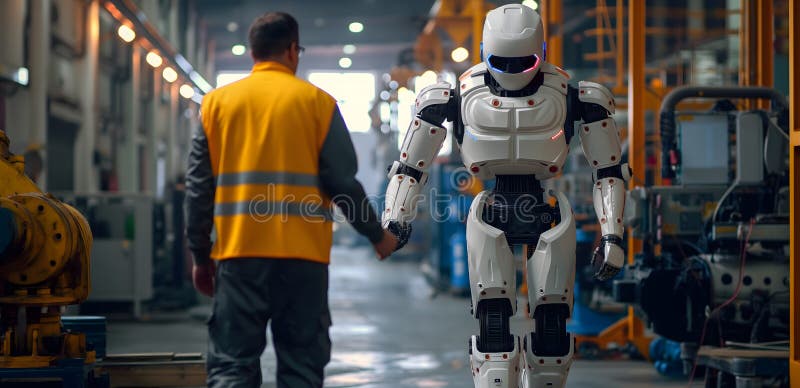 Human and Robot Collaboration in Factory Stock Illustration ...