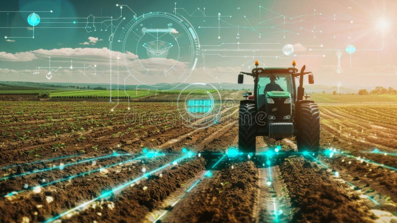 High-Tech Farming Tractor in Field with Digital Interface, Generative ...