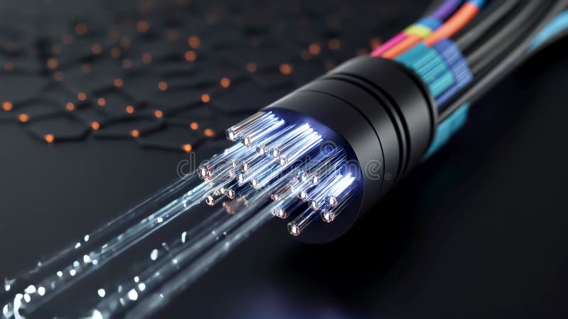 High-tech Fiber Optic Cable Transmitting Glowing Data, Illustrating ...