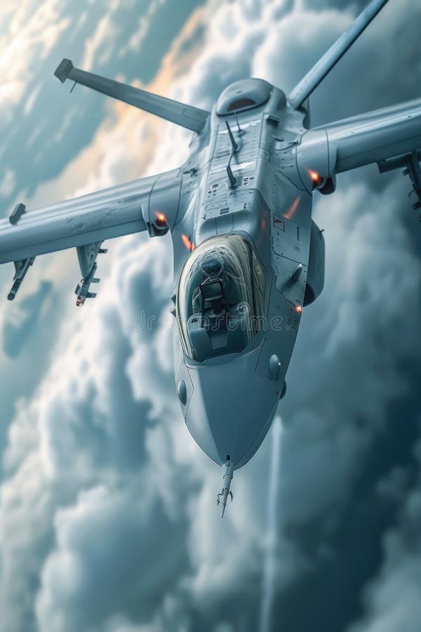 A High-tech Fighter Jet Soaring through a Cloudy Sky with Contrails ...