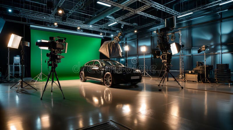 High-tech Film Studio with Car Stock Image - Image of camera, setup ...