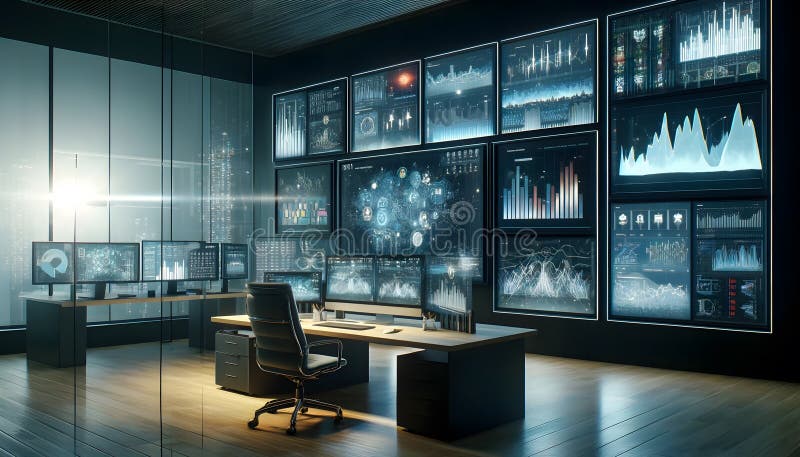 High-Tech Financial Analyst Office with AI-Driven Data Analytics on ...