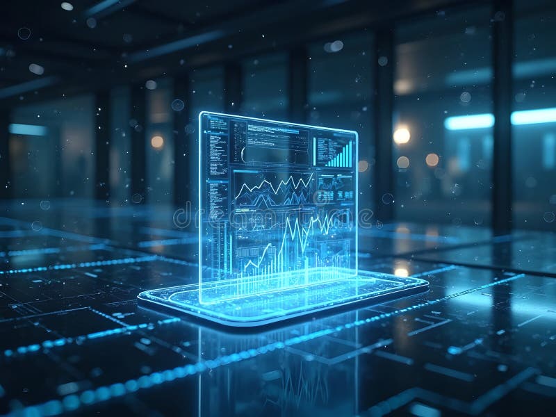 High-Tech Financial Data Visualization on Tablet Stock Illustration ...