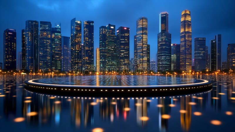 High Tech Financial Hub with Modern Skyscrapers at Night Stock ...