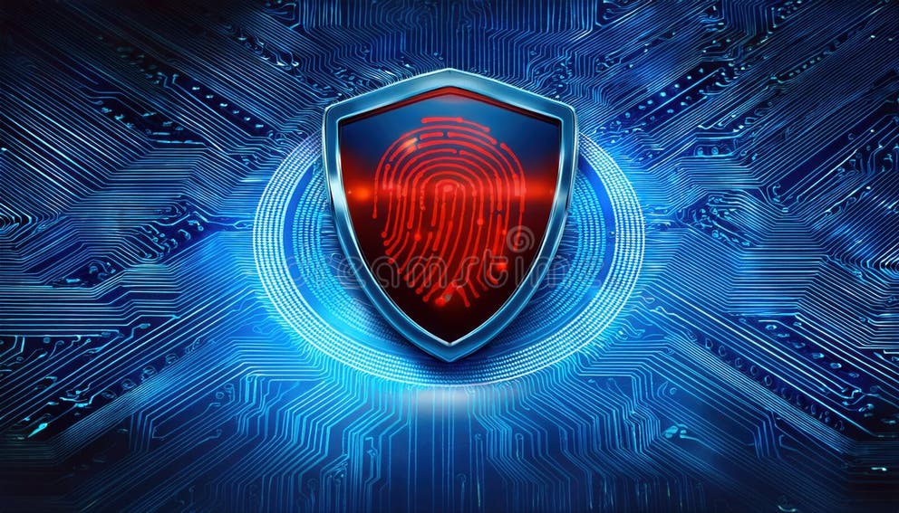High-tech Fingerprint Scanner Interface Displaying Warning Shield for ...