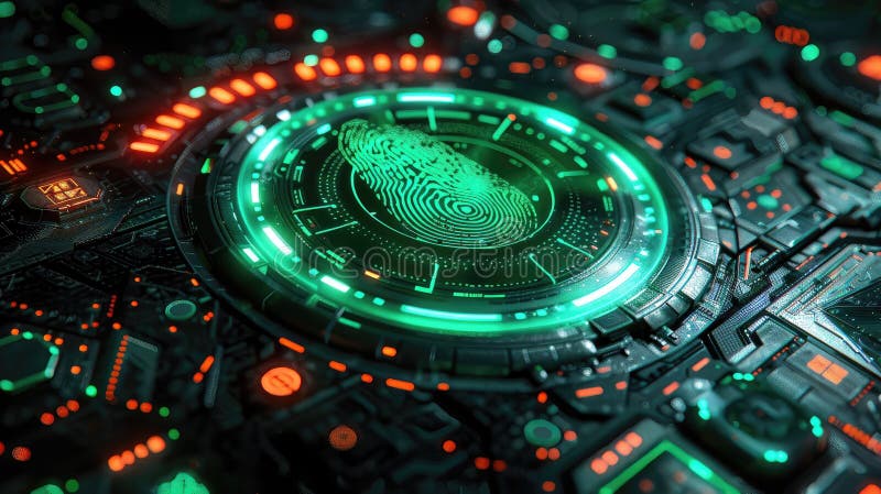 High-tech Fingerprint Scanner with Red and Green Illumination Stock ...