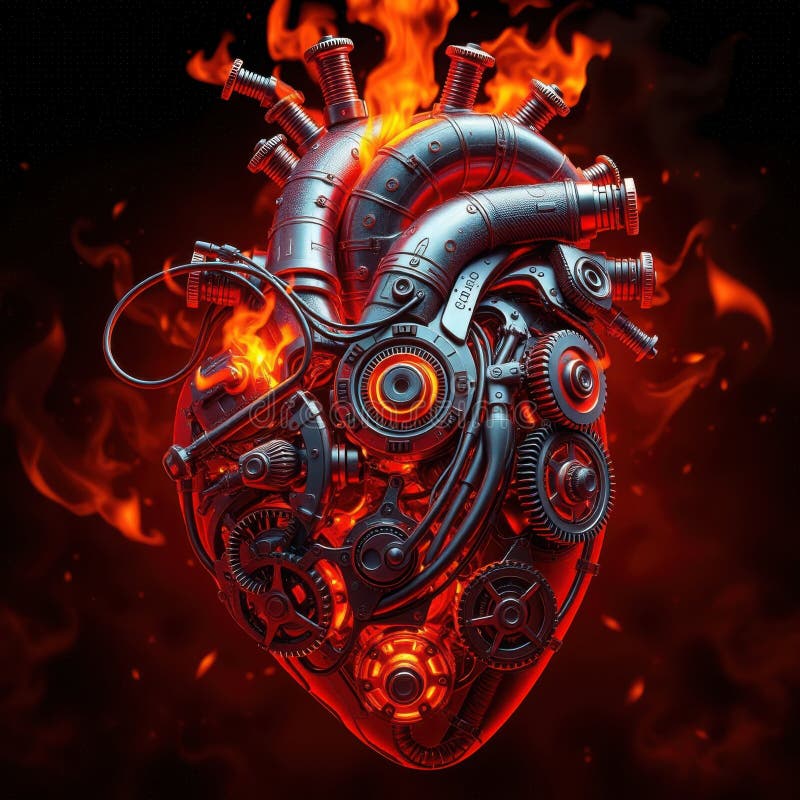 High-tech Flaming Mechanical Heart with Motor and Gears Stock ...
