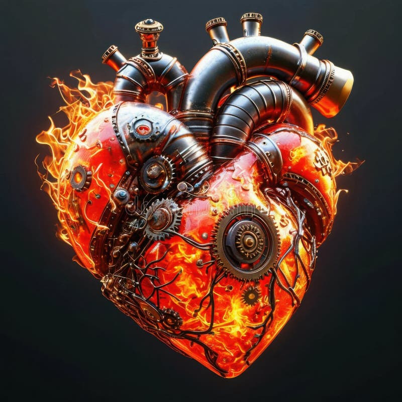 High-tech Flaming Mechanical Heart with Motor and Gears Stock ...