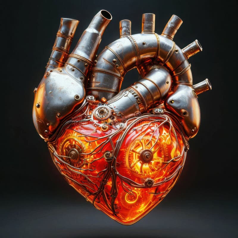High-tech Flaming Mechanical Heart with Motor and Gears Stock ...