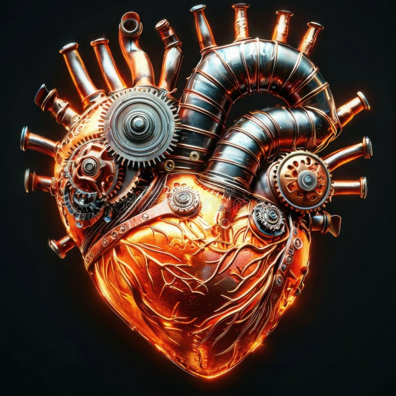 High-tech Flaming Mechanical Heart with Motor and Gears Stock ...
