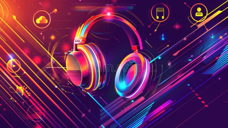 High-Tech Flat Design Headset Illustration with Dynamic Glowing ...