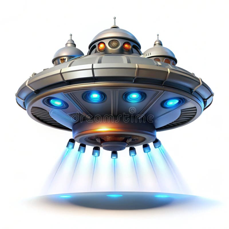 Floating 3D Spaceship with Glowing Thrusters Stock Illustration ...