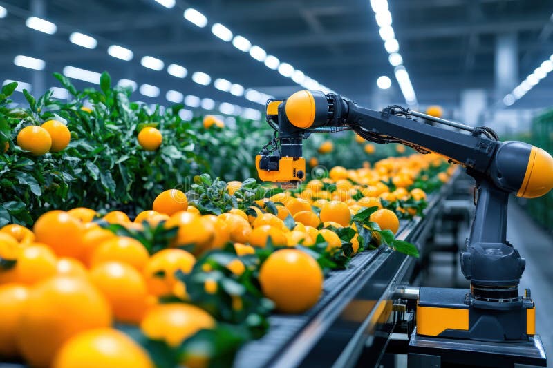 High Tech Food Processing Plant with Robotic Arm and Oranges Stock ... High Tech Food Processing Plant with Robotic Arm and Oranges Stock ...