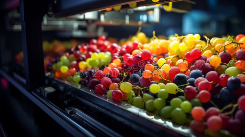 High-Tech Fruit Sorting Machine Close-Up with Advanced Classification ...
